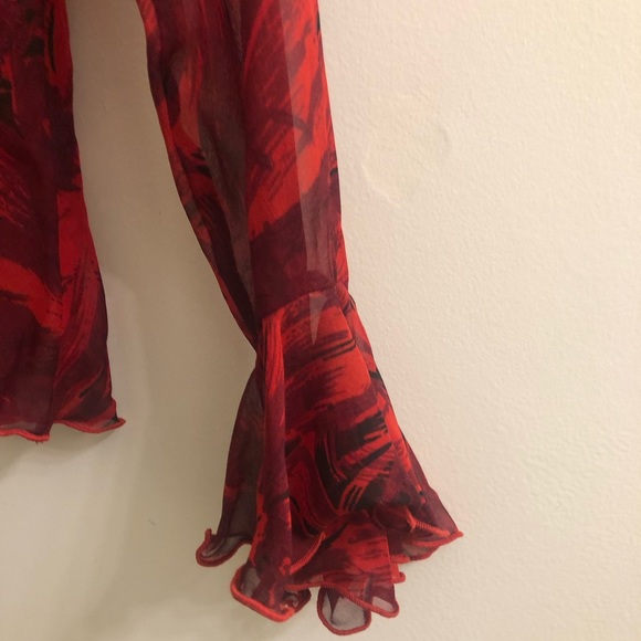 Cache | Tops | Beautiful Red Sheer Silk Blouse With Ruffed Sleeves And ...